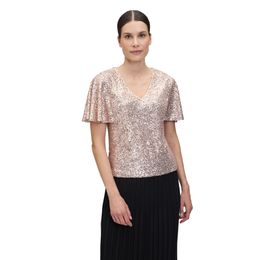 Kurzarmshirt Vera Mont "Damen Blusenshirt kurzarm", Damen, Gr. 36, gold (cream, gold), Obermaterial: 93% Polyester, 7% Elasthan. Futter: 92% Polyamid, 8% Elasthan., festlich, figurbetont normal, V-Ausschnitt, Shirts, Pailletten