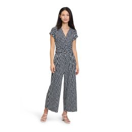 Overall Betty Barclay "Damen Jumpsuit mit Eingrifftaschen", Damen, Gr. 36, blau (dunkelblau, weiß), Jersey, Obermaterial: 95% Polyester, 5% Elasthan., figurumspielend, V-Ausschnitt, Overalls, Form