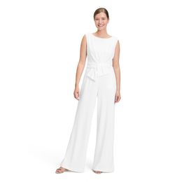 Overall Vera Mont "Damen Jumpsuit mit weitem Bein", Damen, Gr. 36, weiß (rohweiß), Crêpe, Obermaterial: 95% Polyester, 5% Elasthan. Futter: 100% Polyester., ausgestellt, U-Boot-Ausschnitt, Overalls, Bunddetail