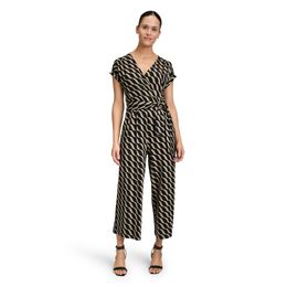 Overall Betty Barclay "Damen Jumpsuit mit Eingrifftaschen", Damen, Gr. 36, schwarz (schwarz, khaki), Jersey, Obermaterial: 95% Viskose, 5% Elasthan., figurumspielend, V-Ausschnitt, Overalls, Form