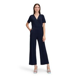 Overall Cartoon "Damen Jumpsuit mit Bindegürtel", Damen, Gr. 38, blau (dunkelblau), Obermaterial: 95% Polyester, 05% Elasthan., loose fit, Wasserfallausschnitt, Overalls, Design