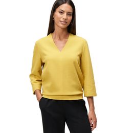 Sweatshirt Zero "Damen Sweatshirt mit Strukturmuster", Damen, Gr. 44, gelb (oil gelb), Sweatware, Obermaterial: 52% Polyester, 45% Baumwolle, 3% Elastan. Ärmelfutter: ohne Futter., gemustert, figurumspielend hüftbedeckend, V-Ausschnitt, eng, Sweatshirts, Plain/ohne Details