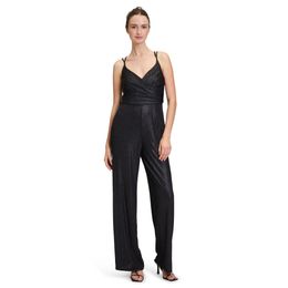 Overall Vera Mont "Damen Jumpsuit mit V-Ausschnitt", Damen, Gr. 40, Normalgrößen, schwarz (schwarz, schwarz), Obermaterial: 95% Polyester, 5% Elasthan. Futter: 100% Polyester., figurbetont, V-Ausschnitt, Overalls, Materialmix