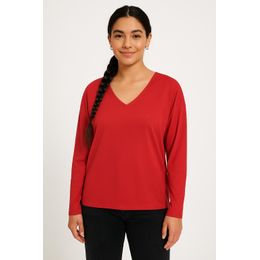 Strickpullover Only "ONLAMALIO LIFE LS V-NECK KNT", Damen, Gr. L, salsa, Strick, Obermaterial: 100% Polyester, unifarben, oversize, V-Ausschnitt, Pullover