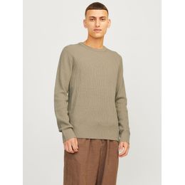 Jack & Jones Rundhalspullover JACK & JONES "JJEPERFECT – Pullover mit pflegeleichter Qualität, Structure Fit", Herren, Gr. S, crockery, Strick, Obermaterial: 50% Baumwolle, 50% Polyester, unifarben, hüftbedeckend, Rundhals, Bündchen, Pullover, unifarben, modisch, regular fit, Strick, Rundhals