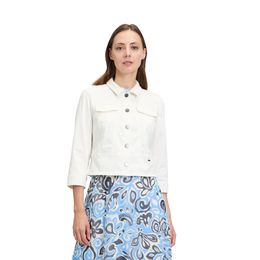 BETTY & CO Jackenblazer BETTY & CO "Damen Jeansjacke mit Taschen", Damen, Gr. 44, weiß (rohweiß), Obermaterial: 64% Baumwolle, 33% Polyester, 3% Elasthan., tailliert kurz, Blazer, Taschen