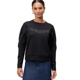 Sweatshirt Zero "Damen Sweatshirt mit Fransen", Damen, Gr. 34, schwarz (schwarz beauty), Sweatware, Obermaterial: 63% Polyacryl, 37% Polyamid. Ärmelfutter: ohne Futter., figurbetont hüftlang, Rundhals, eng, Sweatshirts, Fransen