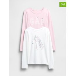 GAP 2er-Set: Longsleeves in Weiß/ Rosa - 39% | Größe 140/146 | Kinder-longsleeves