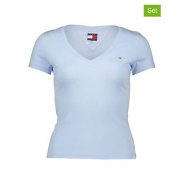 Tommy Jeans 2er-Set: Shirts in Weiß/ Hellblau - 39% | Größe XL | Damen-tops