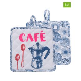 Overbeck and Friends 2er-Set: Topflappen "Café" in Blau/ Pink - (L)20 x (B)20 cm - 33% |