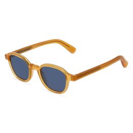 Fielmann MF 049 SUN CL BEN | Unisex-Sonnenbrille | Fassung: Vollrand, Panto, Acetat, Honig Glänzend | Glasfarbe: Blau