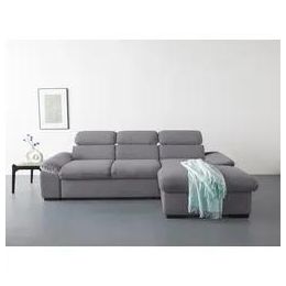 Ecksofa COTTA "Lola L-Form mit Kopfteilfunktion & Hocker", grau (stone), B:250cm H:73cm T:165cm, 90% Polyester, 10% Polyamid, Sofas, wahlweise mit Bettfunktion, Bettkasten & Armteilverstellung