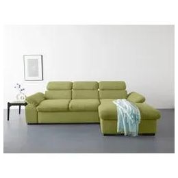 Ecksofa COTTA "Lola L-Form mit Kopfteilfunktion & Hocker", grün, B:250cm H:73cm T:165cm, 90% Polyester, 10% Polyamid, Sofas, wahlweise mit Bettfunktion, Bettkasten & Armteilverstellung