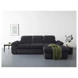 Ecksofa COTTA "Lola L-Form mit Kopfteilfunktion & Hocker", grau (lava), B:250cm H:73cm T:165cm, 100% Polyester, Sofas, wahlweise mit Bettfunktion, Bettkasten & Armteilverstellung