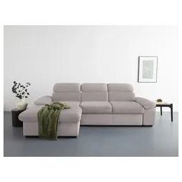 Ecksofa COTTA "Lola L-Form mit Kopfteilfunktion & Hocker", grau (stone), B:250cm H:73cm T:165cm, 100% Polyester, Sofas, wahlweise mit Bettfunktion, Bettkasten & Armteilverstellung