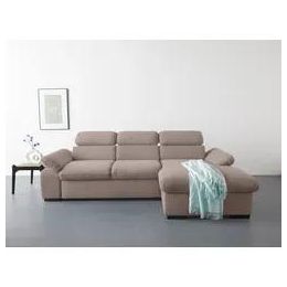 Ecksofa COTTA "Lola L-Form mit Kopfteilfunktion & Hocker", grau (taupe), B:250cm H:73cm T:165cm, 90% Polyester, 10% Polyamid, Sofas, wahlweise mit Bettfunktion, Bettkasten & Armteilverstellung