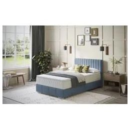 Boxbett Inosign "Thor mit Bettkasten, inkl. Matratze, Topseller", blau (velvet 11 ocean), B:126cm L:208cm, Komplettbetten, Boxspringbett, Topper und Zierkissen, in verschiedenen Härtegraden verfügbar