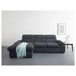 Ecksofa COTTA "Lola L-Form mit Kopfteilfunktion & Hocker", schwarz, B:250cm H:73cm T:165cm, 90% Polyester, 10% Polyamid, Sofas, wahlweise mit Bettfunktion, Bettkasten & Armteilverstellung