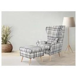 Polstergarnitur Home Affaire "Charles", grau (grau,), B:78cm H:118cm T:152cm, 100% Polyester, Sitzmöbel-Sets, Lesesessel Sessel mit Hocker Ohrensessel mit Hocker, groß und gemütlich im moderner Optik