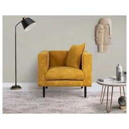 Sessel Home Affaire "Lillibeth Cocktailsessel, Loungesessel, Maße B/T/H: 90/74/83 cm", gelb (safran), B:90cm H:83cm T:74cm, 100% Polyester, Sessel, Einzelsessel, Zierkissen als Wendekissen 45x45 cm, in Samtoptik oder Cord