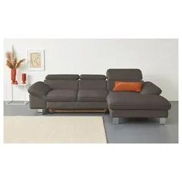 Ecksofa COTTA "Driver L-Form", braun (cacao), B:268cm H:73cm T:169cm, LEDER BEEFY (ein abgedecktes Spalt-Rindsleder) im Sitz und Rücken (Korpus in Kunstleder);Luxus-Kunstleder;Kunstleder SOFTLUX;NaturLEDER (echtes Rindsleder), Rückseite mit schwarzem Spannstoff bezogen, Sofas, mit Kopfteilverstellung, wahlweise mit Bettfunktion & Bettkasten