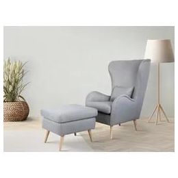 Polstergarnitur Home Affaire "Charles", grau (grau,), B:78cm H:118cm T:152cm, 100% Polyester, Sitzmöbel-Sets, Lesesessel Sessel mit Hocker Ohrensessel mit Hocker, groß und gemütlich im moderner Optik
