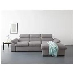 Ecksofa COTTA "Lola L-Form mit Kopfteilfunktion & Hocker", grau (stone), B:250cm H:73cm T:165cm, 90% Polyester, 10% Polyamid, Sofas, wahlweise mit Bettfunktion, Bettkasten & Armteilverstellung