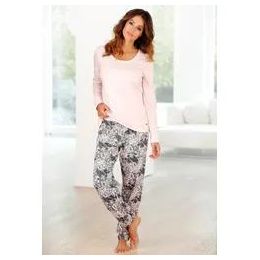 Pyjama Buffalo, Damen, Gr. 56/58, rosa (rosa, gemustert), Single Jersey, Obermaterial: 100% Baumwolle, gemustert, unifarben, bequem lang, Rundhals, eingesetzt Rippbündchen, Homewear-Sets, mit gemusterter Hose und passendem Langarmshirt