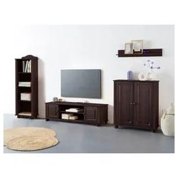 Wohnwand Home Affaire "Mette", braun (dunkelbraun), Massivholz, Kastenmöbel-Sets, 1 Midischrank, 1 Bücherregal und 1 Lowboard ohne Wandboard