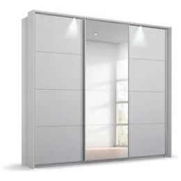 Schwebetürenschrank Rauch "Kleiderschrank Schrank Garderobe OTELI inkl. 3 Innenschubladen", grau (seidengrau), B:211cm H:233cm T:68cm, Holzwerkstoff, Schränke, mit Mittelspiegel und Passepartout optional mit Beleuchtung