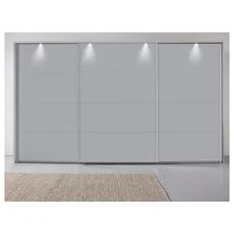 Schwebetürenschrank Rauch "Kleiderschrank Schrank Garderobe OTELI inkl. 3 Innenschubladen", grau (seidengrau), B:368cm H:214cm T:68cm, Holzwerkstoff, Schränke, inkl. Passepartout optional mit Beleuchtung