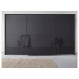 Schwebetürenschrank Rauch "Kleiderschrank Schrank Garderobe OTELI inkl. 3 Innenschubladen", grau (graumetallic, effektgrau hochglanz), B:368cm H:233cm T:68cm, Holzwerkstoff, Schränke, inkl. Passepartout optional mit Beleuchtung