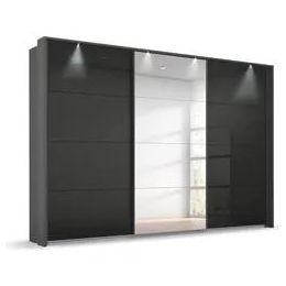 Schwebetürenschrank Rauch "Kleiderschrank Schrank Garderobe OTELI inkl. 3 Innenschubladen", grau (graumetallic, effektgrau hochglanz), B:278cm H:214cm T:68cm, Holzwerkstoff, Schränke, mit Mittelspiegel und Passepartout optional mit Beleuchtung