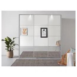 Schwebetürenschrank Rauch "Kleiderschrank Schrank Garderobe OTELI inkl. 3 Innenschubladen", grau (seidengrau), B:211cm H:233cm T:68cm, Holzwerkstoff, Schränke, mit Spiegelfront und Passepartout optional mit Beleuchtung