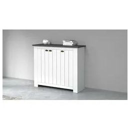 Schuhschrank Inosign "FIGO, Made in Italy – Schuhkommode,Schuhregal für ca. 30 Paar Schuhe", weiß (weiß matt, schiefer), B:114cm H:100cm T:41,8cm, Spanplatte, Schränke, 3-Türig, Siebdruck-dekorative Fräsungen, 10 Fächer, Höhe: 100 cm