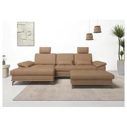 Ecksofa Places of Style "Costello L-Form, B: 301 cm mit Sitztiefen-, Armteilverstellung &", braun (cappucino), B:301cm H:89cm T:176cm, Luxus-Microfaser (90% Polyester, 10% Polyamid);Samtoptik (100% Polyester), Sofas, 3 Nierenkissen, optional Bettfunktion & Bettkasten, Topseller