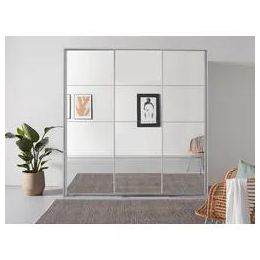 Schwebetürenschrank Rauch "Kleiderschrank Schrank Garderobe OTELI inkl. 3 Innenschubladen", grau (seidengrau), B:211cm H:233cm T:68cm, Holzwerkstoff, Schränke, mit Spiegelfront und Passepartout optional mit Beleuchtung