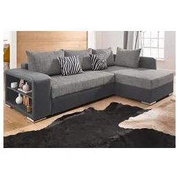 Ecksofa Collection AB "John L-Form", schwarz (schwarz, grau), B:226cm H:80cm T:92cm, Zierkissen: 100% Polyester;Microfaser PRIMABELLE (100% Polyester) / Struktur ( 20% Polyacryl, 80% Polyester );Kunstleder SOFTLUX / Struktur ( 20% Polyacryl, 80% Polyester ), Sofas, mit Bettfunktion, wahlweise mit Federkern