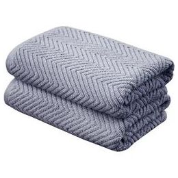 Handtuch Set Framsohn FROTTIER "Ocean Bio", blau (rauchblau, blau), B:50cm L:100cm, Frottier, Obermaterial: 100% Baumwolle, Handtücher, hergestellt in Österreich, mit Kordel, gedrehter Bauschzwirn