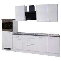 Küchenzeile Flex-Well "Lucca", weiß (küche: weiß, front: weiß matt, korpus: weiß, arbeitsplatte: caledonia), B:280cm H:234cm T:60cm, Komplettküchen-Sets, Küchenzeile, wahlw. mit E-Geräten, Breite 280 cm, viele Farbvarianten erhältlich
