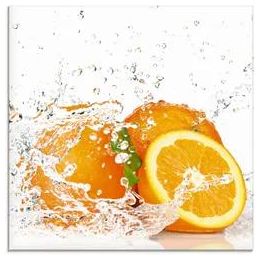Glasbild Artland "Orange mit Spritzwasser", orange (farbe bild(er): orange), B:20cm H:20cm, Bilder, in verschiedenen Größen