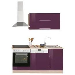 Küchenzeile KOCHSTATION "KS-Samos", lila (küche: lila, front: aubergine hochglanz, korpus: eiche sonoma, arbeitsplatte: eiche sonoma), B:170cm H:200cm T:60cm, Komplettküchen-Sets, Küchenzeile, Breite 170 cm, wahlweise mit E-Geräten, mit Arbeitsplatte