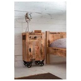 SIT-MÖBEL Kommode SIT "Rustic", schwarz (natur, schwarz), B:44cm H:82cm T:34cm, Massivholz, Sideboards, mit schwarzem Aufdruck im Industrial-Stil
