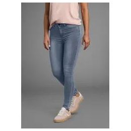 Skinny-fit-Jeans Arizona "Ultra Stretch", Damen, Gr. 46, N-Gr, blau (blau used), Jeans, Obermaterial: 63% Baumwolle, 32% Polyester, 5% Elasthan, Modisch, skinny fit knöchellang, Jeans, extra-eng geschnittene Beinform, modische Used-Waschung