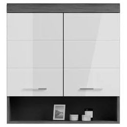 Hängeschrank Inosign "SIENA, Breite 74cm, 2 Türen, 1 offenes Fächer, MDF-Front", weiß (rauchsilber nb, weiß hochglanz), B:74cm H:79cm T:24cm, FSC-zertifizierter Holzwerkstoff, Schränke, in verschiedenen Farben erhältlich, Badmöbel, Badschrank, Schrank, Bad