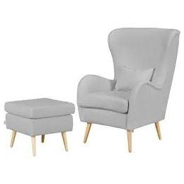 Sessel Home Affaire "Salla auch in Fellimitat und Feincord, viele Bezugsarten, Ohrensessel", grau (hellgrau), H:118cm T:94cm, Samtcord (92% Polyester 8% Polyamid), Struktur (100% Polyester), Struktur Hahnentritt (100% Polyester), Struktur fein (100% Polyester), Samtoptik (100% Polyester), Fellimitat (100% Polyestr), Sessel, Ohrensessel ohne Hocker Ohrensessel Ohrensessel mit Hocker, wahlweise mit 
