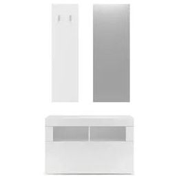 Garderoben-Set Inosign "Basic 3tlg. Breite 91 cm, Höhe 187 cm, Wandgarderobe", weiß (weiß hochglanz lack), Kastenmöbel-Sets, (Schuhbank, Garderobenpaneel, Spiegel), Weiss Hochglanz Lack