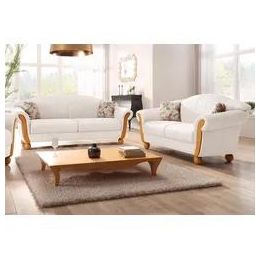 Polstergarnitur Home Affaire "Milano, bequem durch Federkern, Landhaus Stil, geschwungene Armlehnen", beige (sand,), H:83cm T:81cm, Sitzmöbel-Sets, Set bestehend aus 2-Sitzer und 3-Sitzer