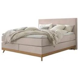 Boxspringbett Hasena "Scandia", beige (beige, eiche bianco), B:188cm L:210cm, Komplettbetten, Boxspringbett, Boxspringbett, gepolstertes Kopfteil, Scandi Look, Füsse Eiche bianco