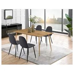 Essgruppe LEONIQUE "Eadwine, TOPSELLER Tisch plus 4 Stühle, Sitzgruppe", grau (grau,), Eichefarbener Esstisch, Sitzmöbel-Sets, bestehend aus Esstisch 160 cm und 4 Esszimmerstühlen, Polsterstühlen